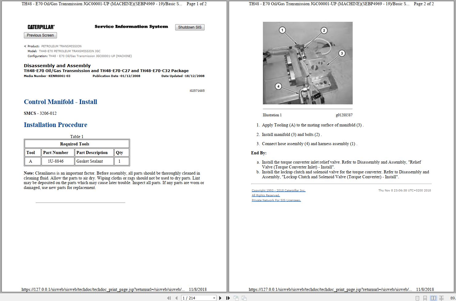 Caterpillar Petroleum Transmission TH48-E70 JGC Operators Service ...
