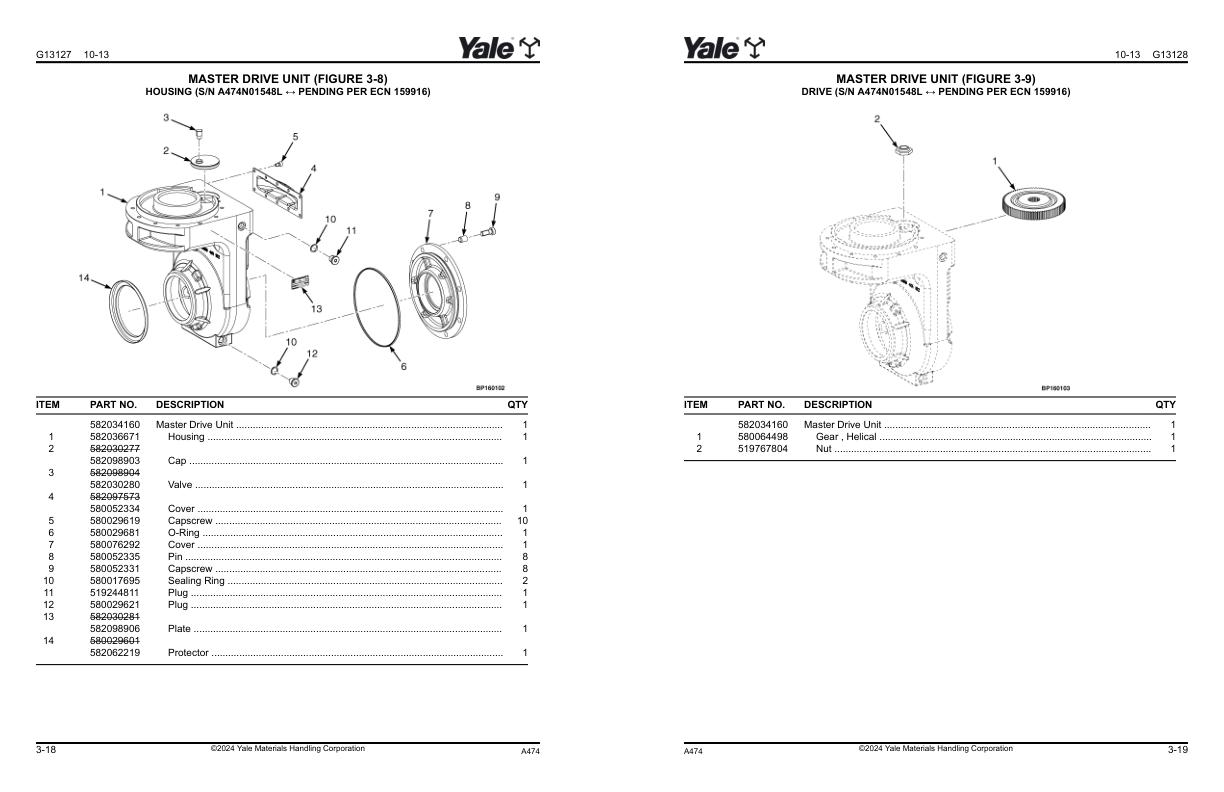 Yale Forklift A474 A497 E826 SS030BF FS030BF OS030BF Parts Manual ...