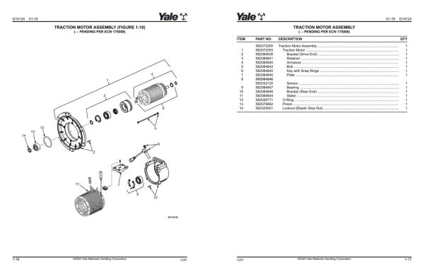 Yale Forklift C287 C292 MPE080VH MPE060VH Parts Manual 550184014 02-2024