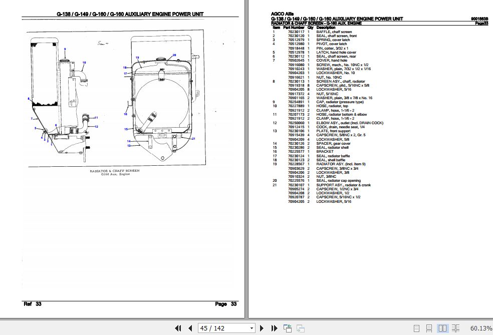 AGCO Allis Auxiliary Engine Power Unit G-138 G-149 G-160 Parts Catalog ...