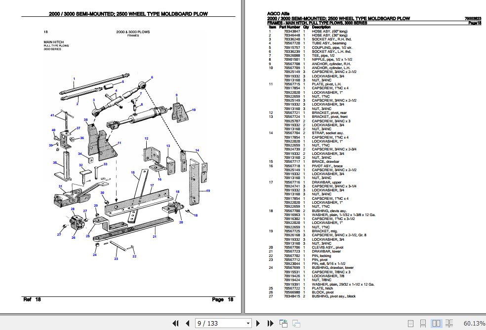 AGCO Allis Semi Mounted 2000 3000 Wheel Type Moldboard Plow 2500 Parts ...