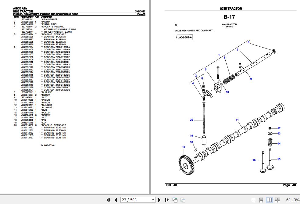 AGCO Allis Tractor 8785 Parts Catalog 79017467