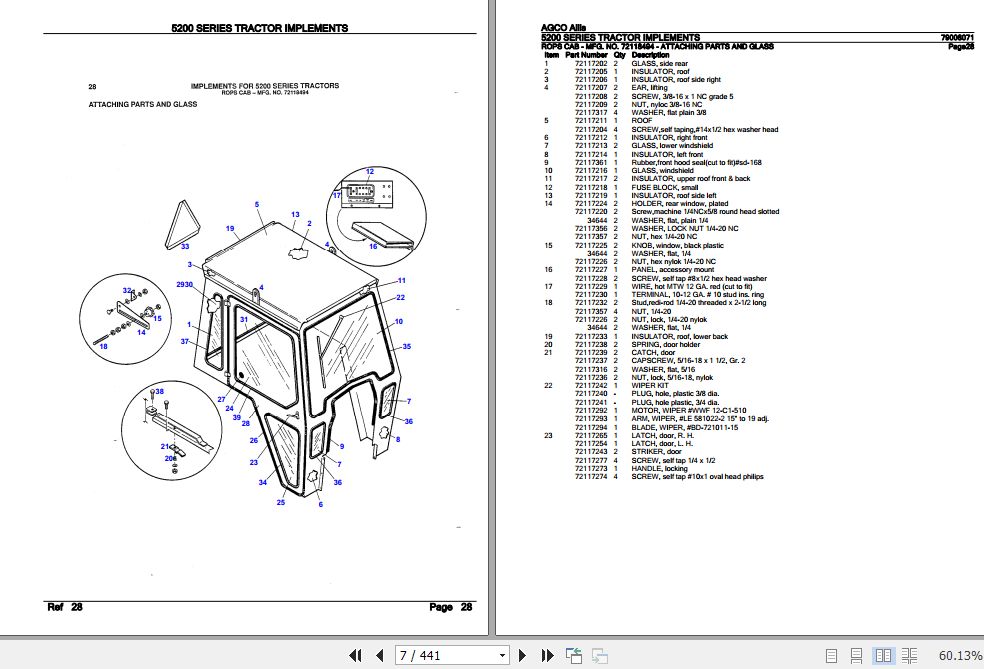 AGCO Allis Tractor Implements 5200 Series Parts Catalog 79008071