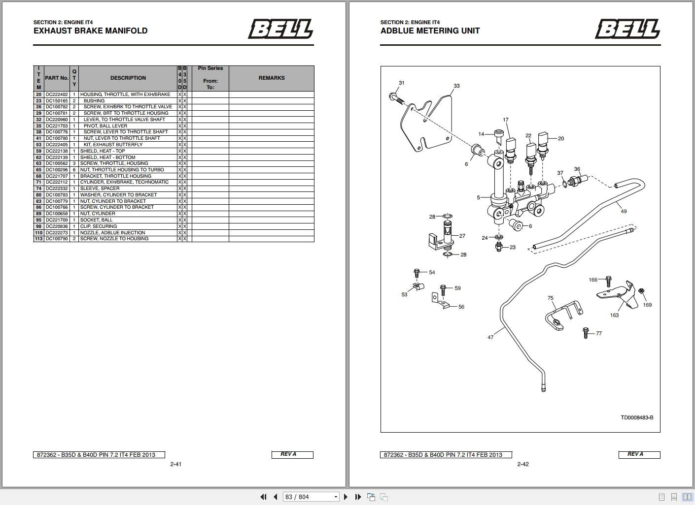 Bell Articulated Dump Truck B35D ADT B40D ADT B35D WDB ADT Parts Manual ...