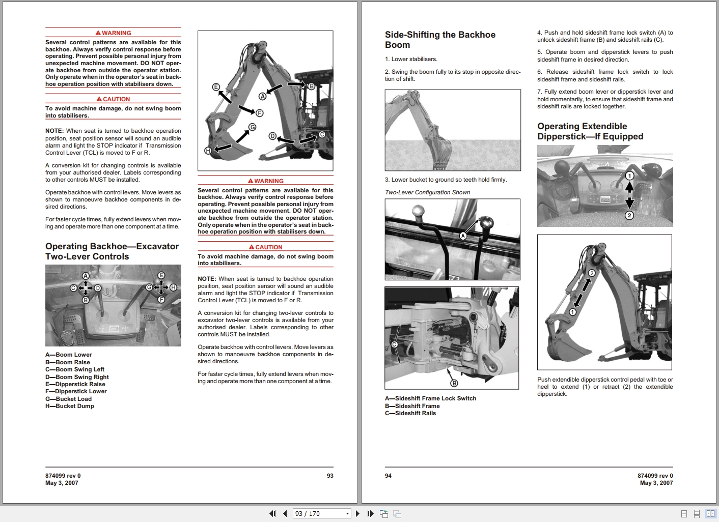 Bell Tractor Loader Backhoe Sideshift 315SJ Operators Manual 874099