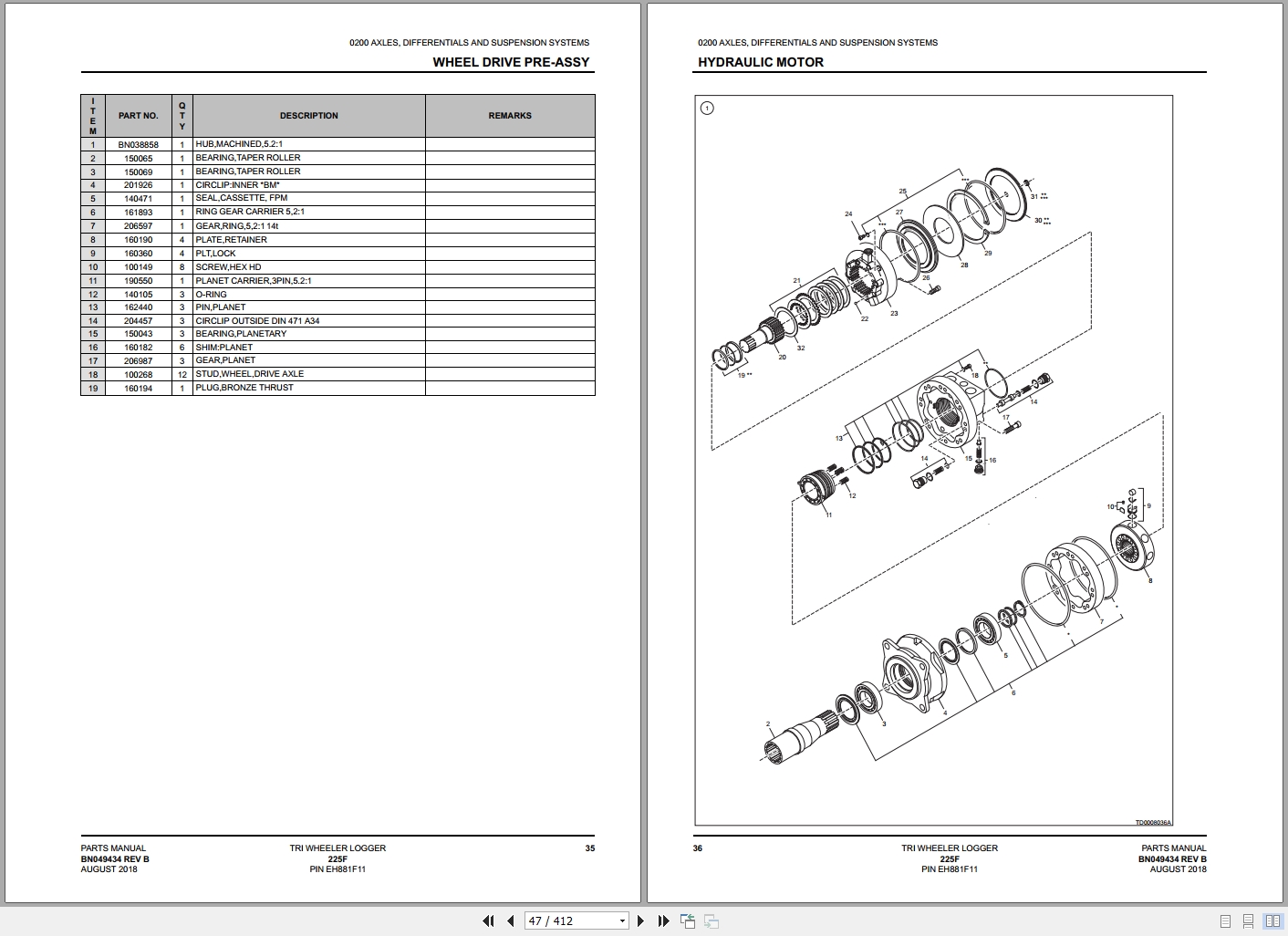Bell Triple Wheeler Logger 225F Parts Manual BN049434 2018