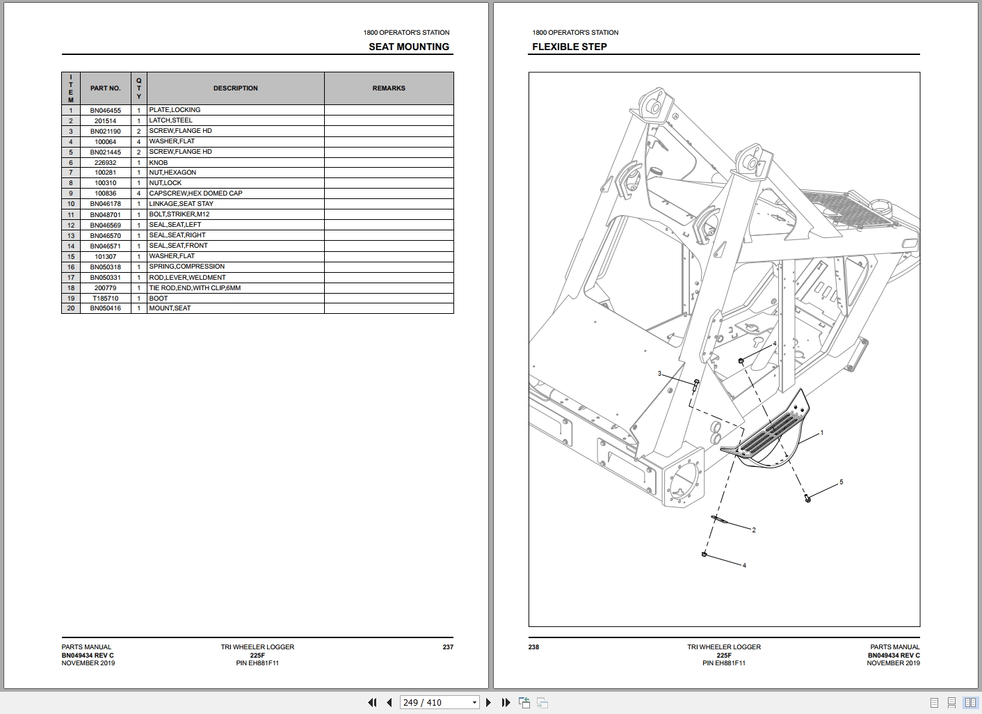 Bell Triple Wheeler Logger 225F Parts Manual BN049434 2019