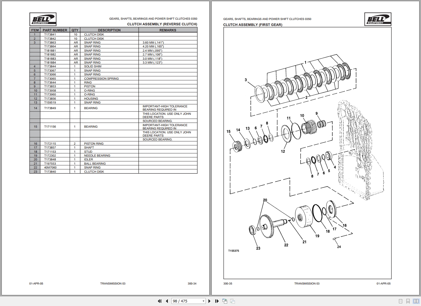 Bell Wheel Loader L1806D Parts Manual 873030