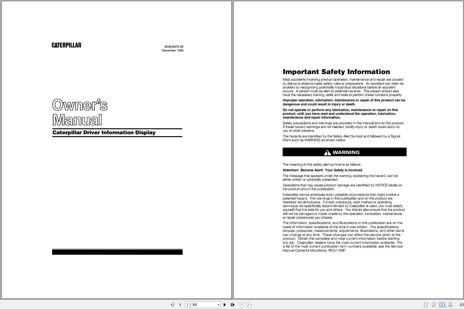 Caterpillar Driver Information Display Owners Manual SEBU6875-05