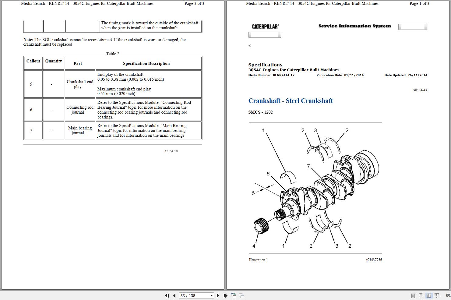 Caterpillar Engine 3054C Specifications RENR2414-12