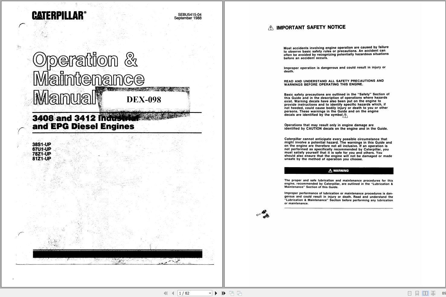 Caterpillar Engine 3408 3412 Operators Maintenance Manual SEBU5415-04