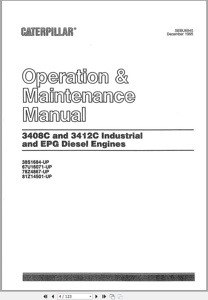 Caterpillar Engine 3408 3412 Operators Maintenance Manual SEBU6945