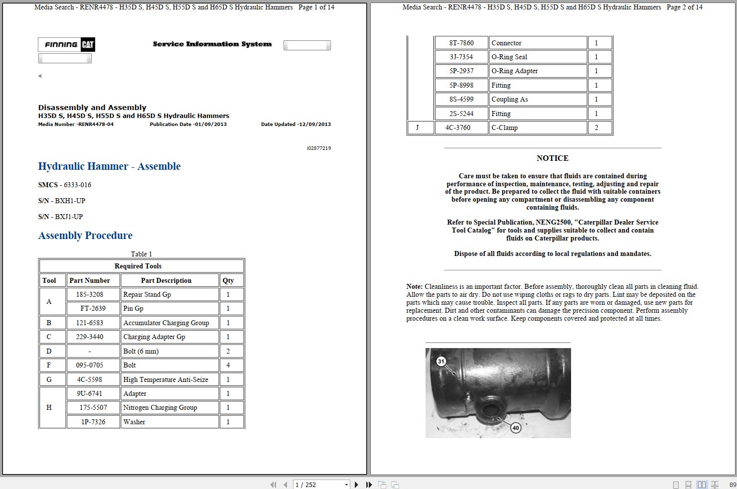 Caterpillar Hammer H55DS FTF Operators Maintenance Service Manual