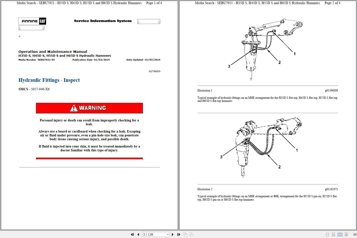 Caterpillar Hammer H55DS FTF Operators Maintenance Service Manual