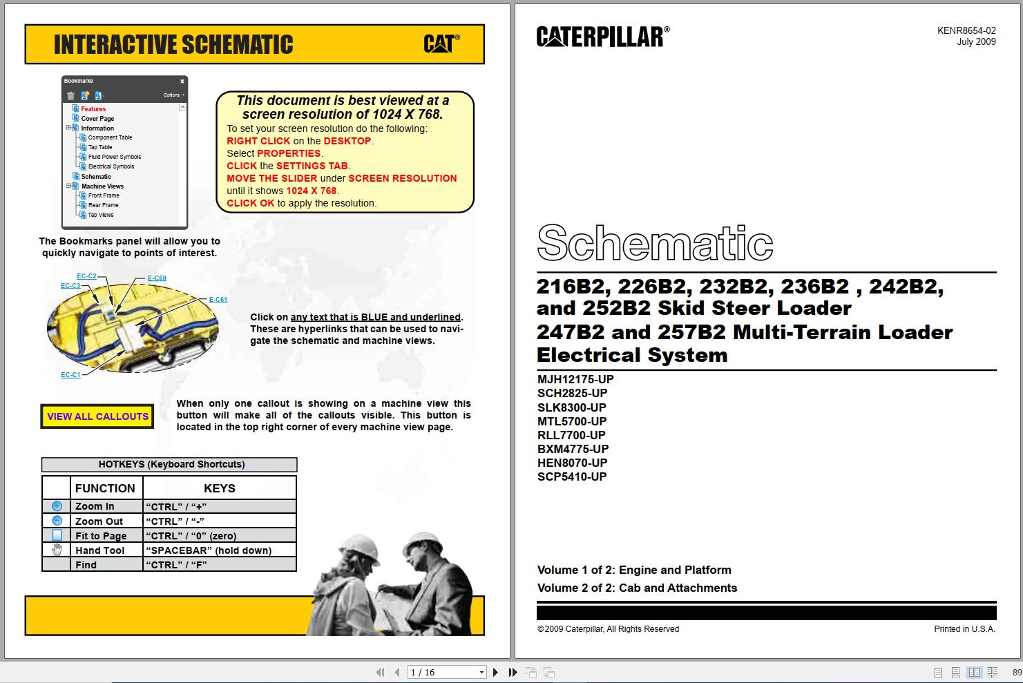 Caterpillar Skid Steer Loader 216B RLL Operators Service Manual Schematics