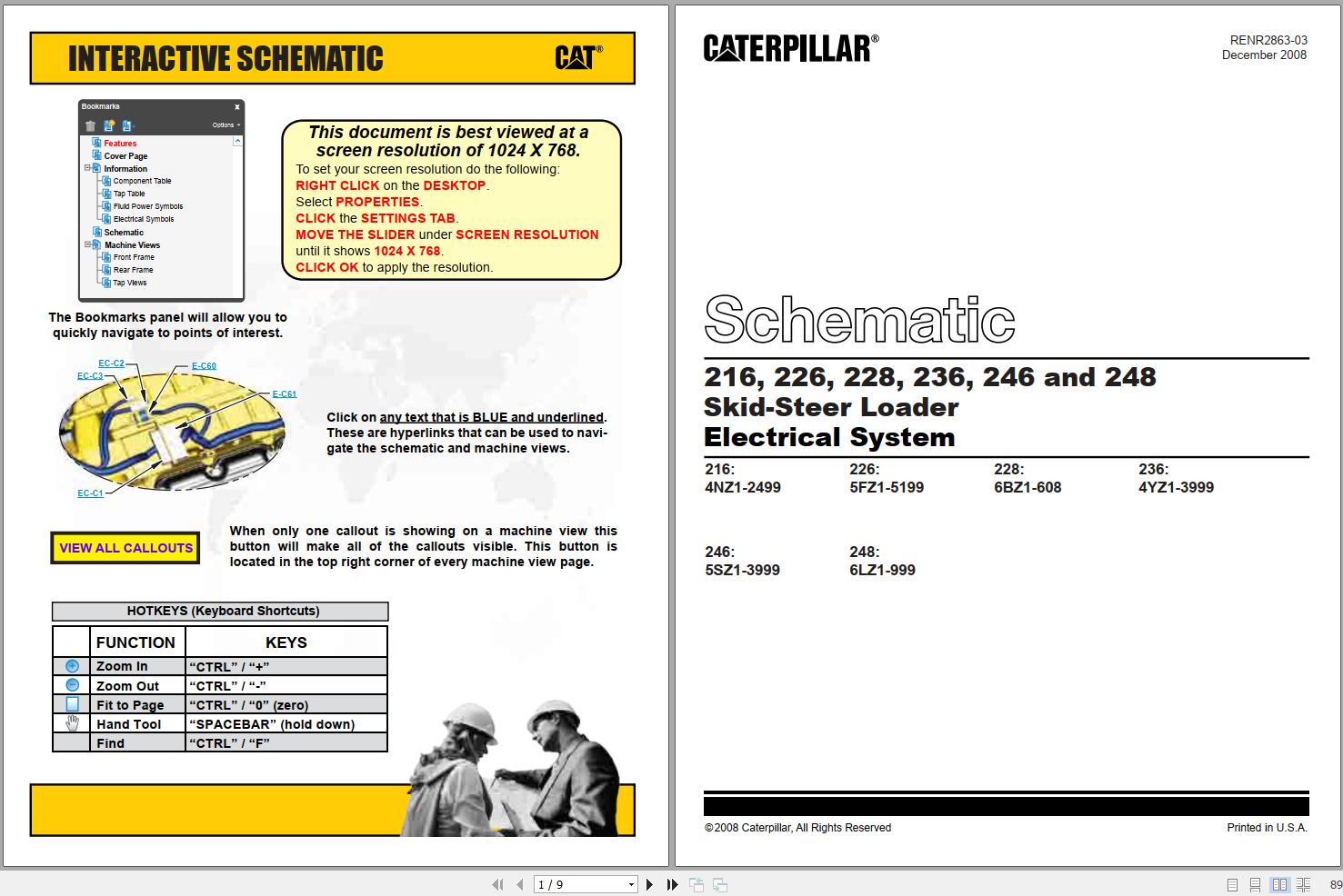 Caterpillar Skid Steer Loader 226 5FZ Operators Service Manual Schematics