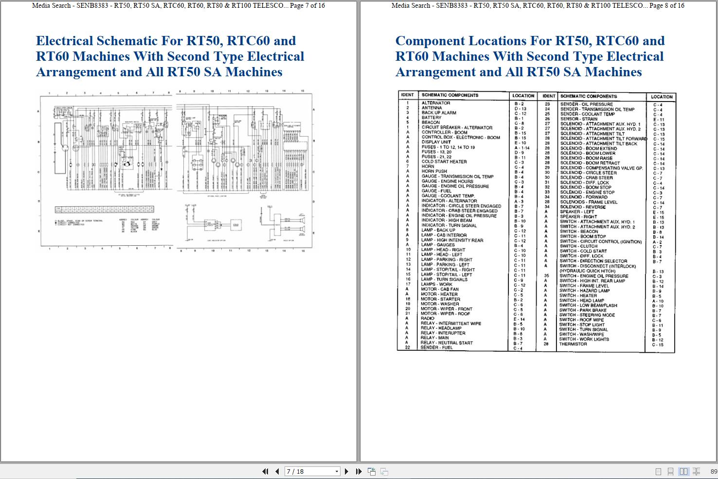 Caterpillar Telehandler RT60 4XG Operators Service Manual Schematics