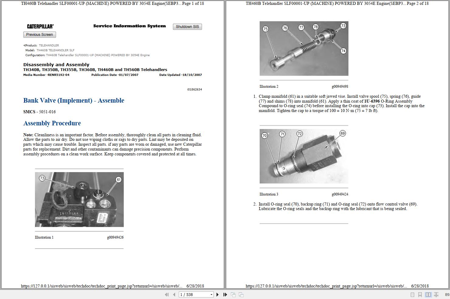 Caterpillar Telehandler TH460B SLF Operators Service Manual Schematics