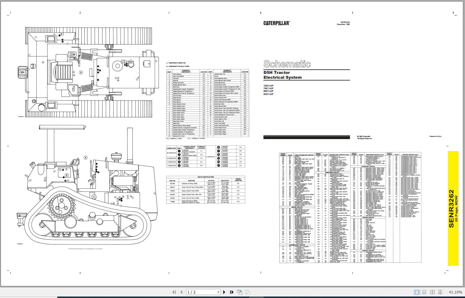 Caterpillar Track-Type Tractor D5H 7NC Operators Service Manual Schematics