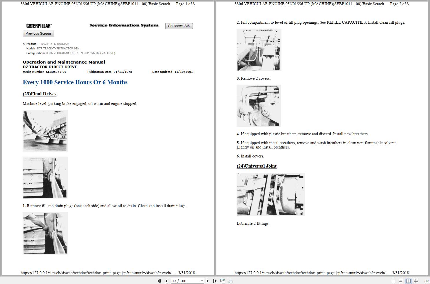 Caterpillar Track-Type Tractor D7F 93N Operators Maintenance ...