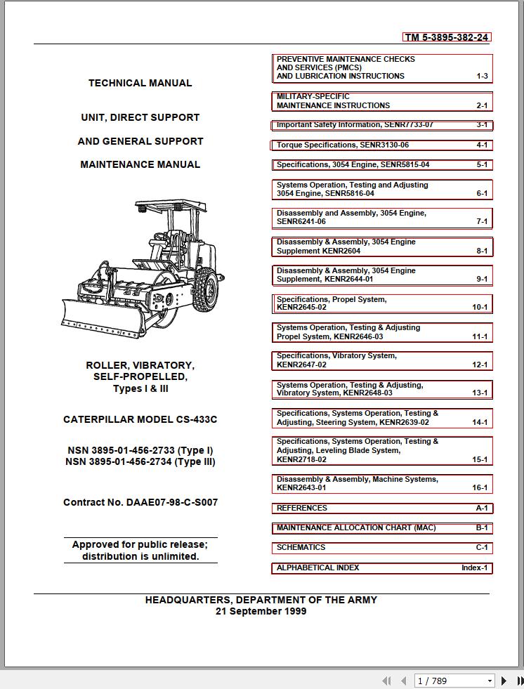 Caterpillar Vibratory Compactor CS-433C Technical Manual TM5-3895-382-24