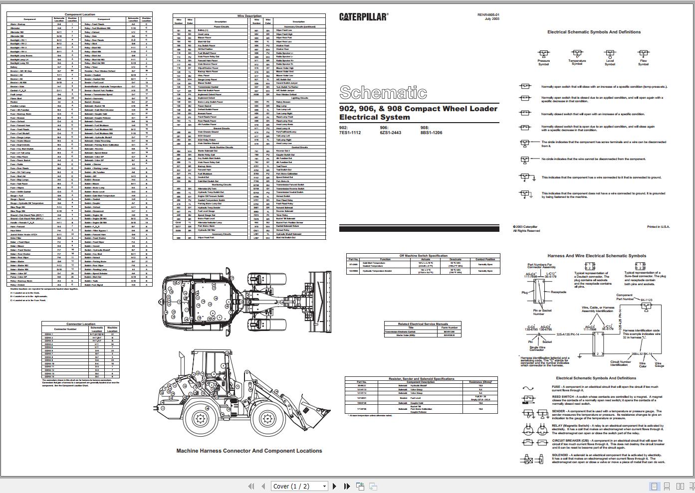 Caterpillar Wheel Loader 908 8BS Operators Service Manual Schematics