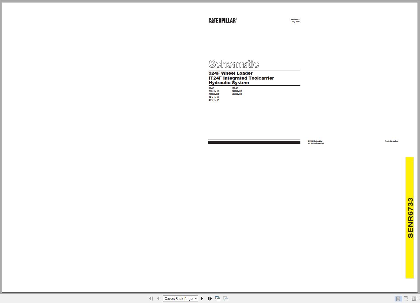 Caterpillar Wheel Loader 924F 5NN Operators Service Manual Schematics