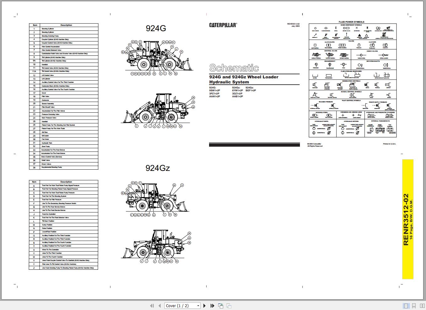 Caterpillar Wheel Loader 924HZ BEF Operators Service Manual Schematics