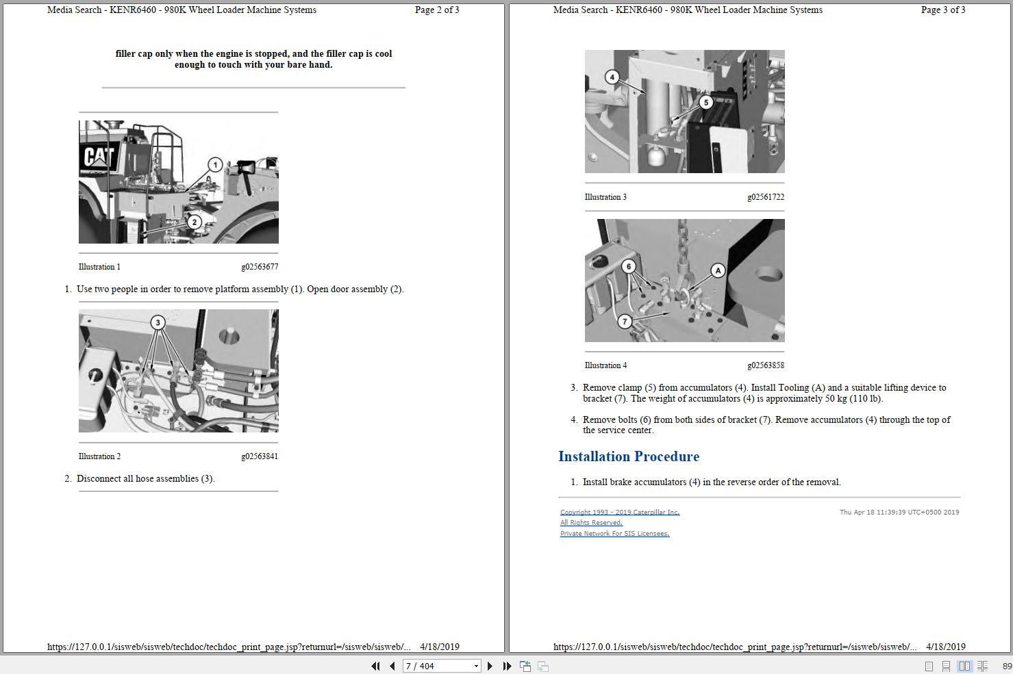 Caterpillar Wheel Loader 980K W7K Operators Service Manual Schematics