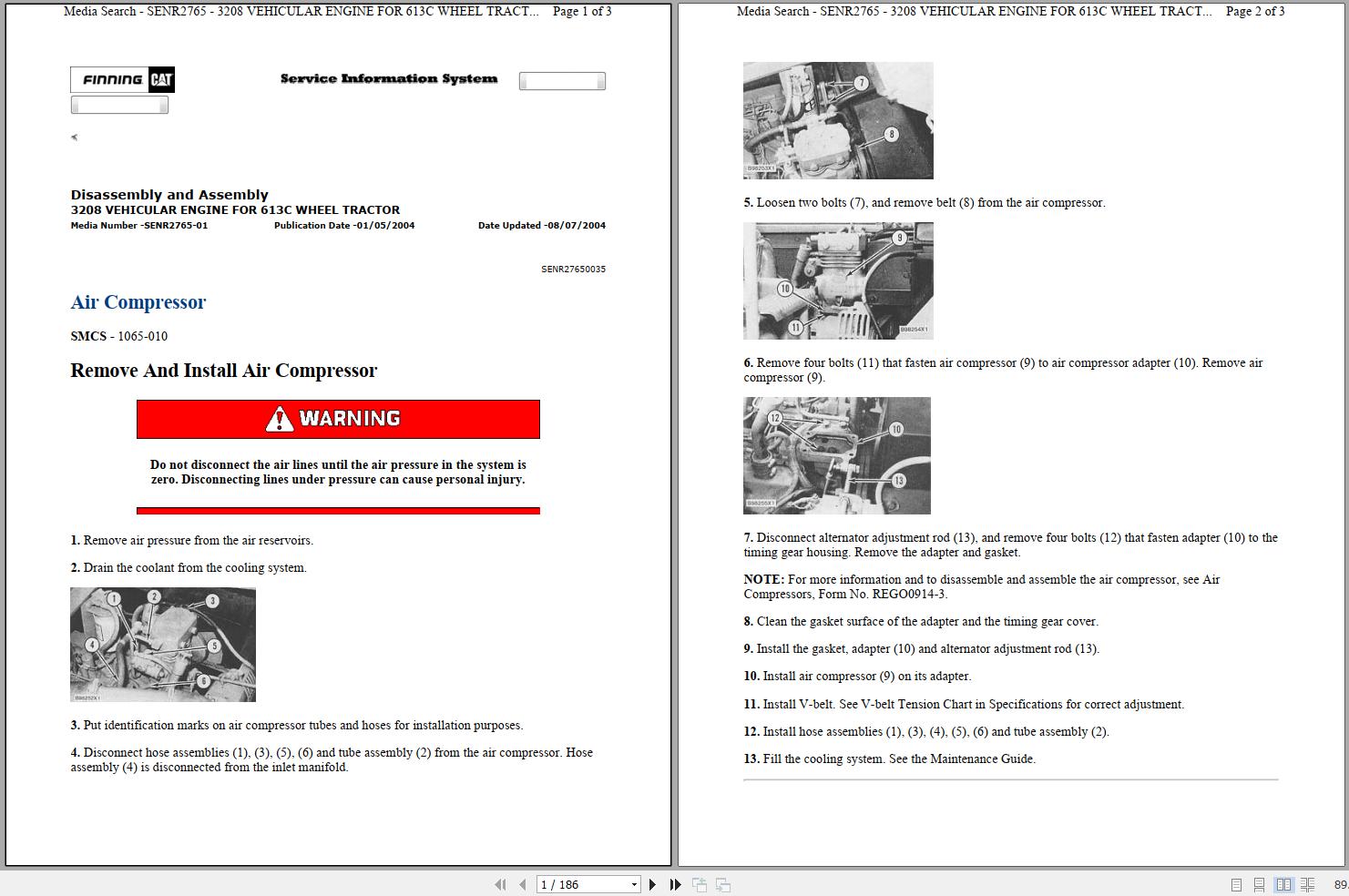 Caterpillar Wheel Tractor Scraper 613C 93X Operators Service Manual ...