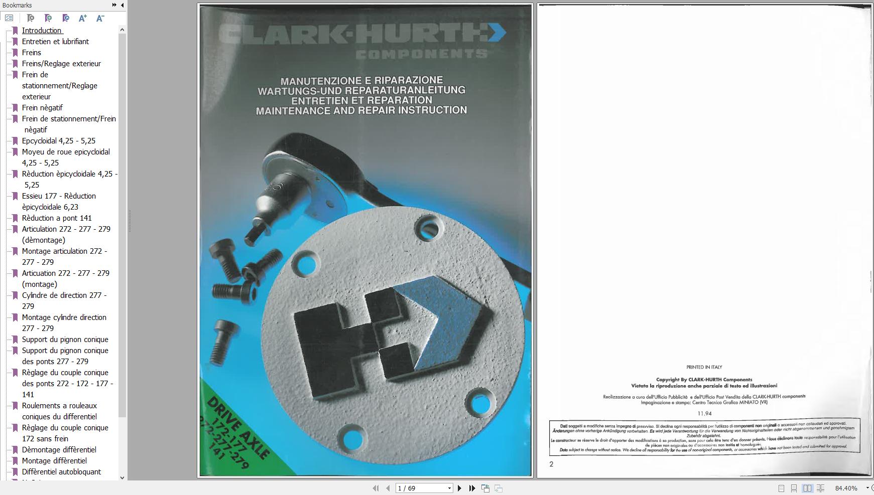 Clark-Hurth Axle 172 177 272 277 279 141 Maintenance And Repair Instruction Manual