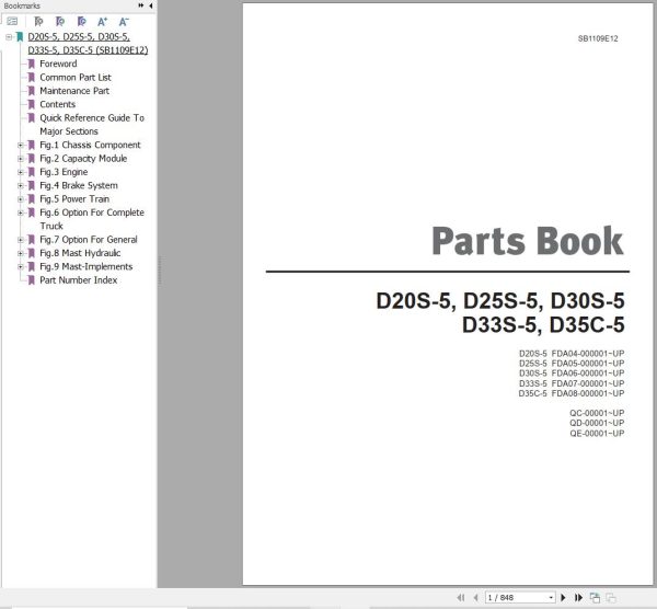 Doosan Forklift D20S-5 to D35C-5 Parts Catalog SB1109E12