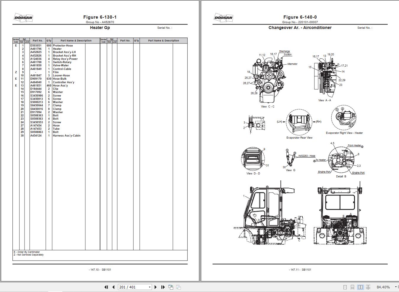 Doosan Forklift D50S-5 D60S-5 D70S-5 Parts Catalog SB1101E05