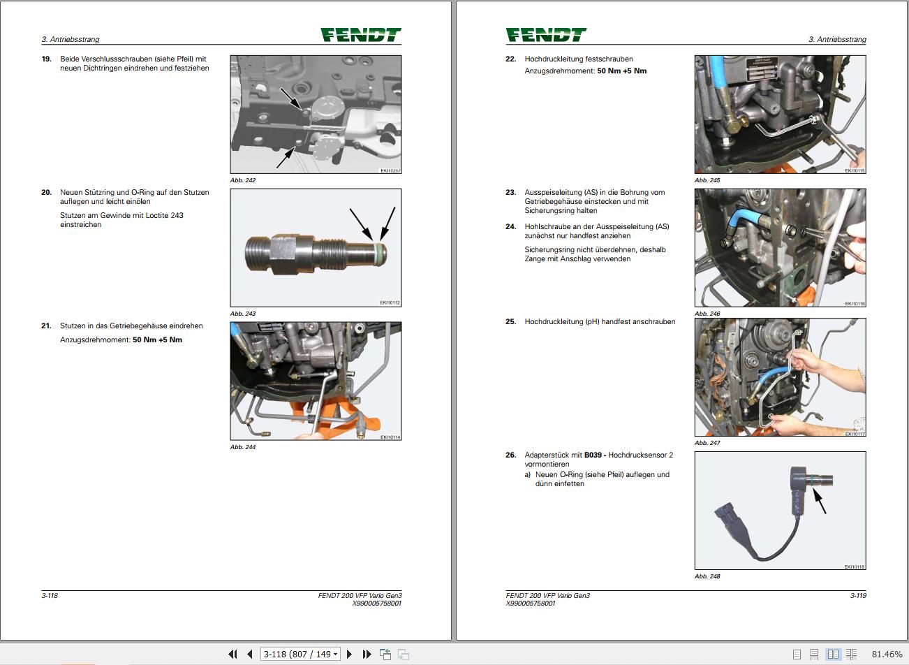 Fendt Tractor 200 VFP Vario Gen 3 Diagrams and Workshop Manual DE
