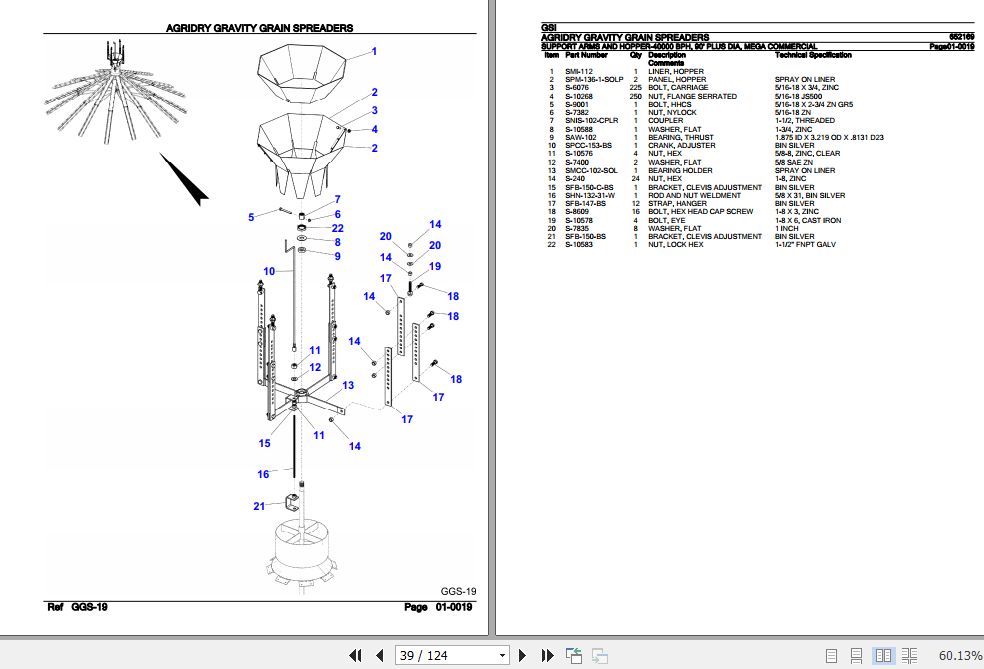 GSI Agridry Gravity Grain Spreaders Parts Catalog 652169