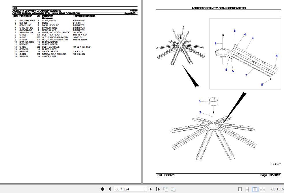 GSI Agridry Gravity Grain Spreaders Parts Catalog 652169