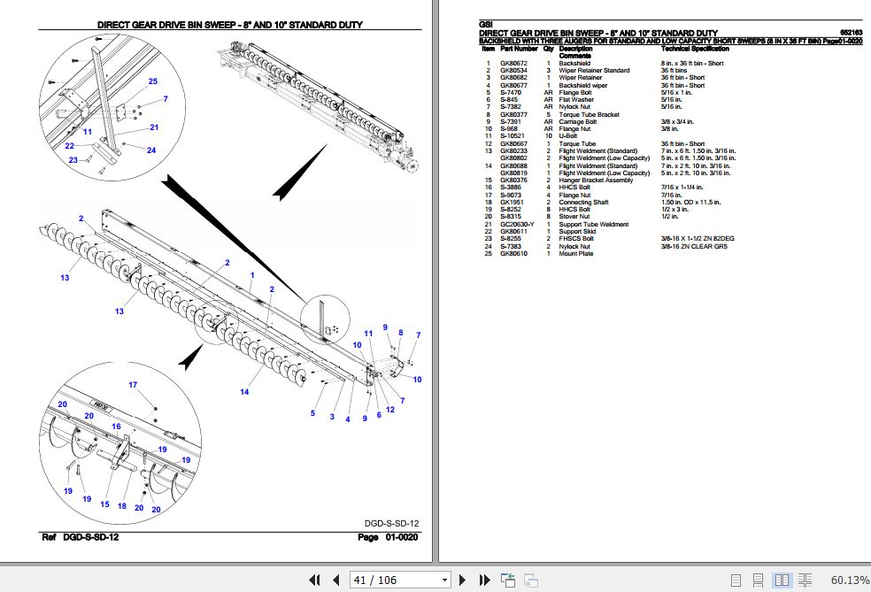 GSI Direct Gear Drive Bin Sweep 8 And 10 Standard Duty Parts Catalog 652163
