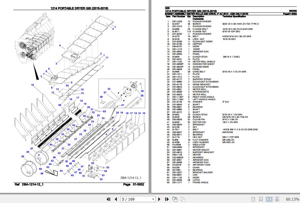GSI Portable Dryer 1214 Parts Catalog 652085