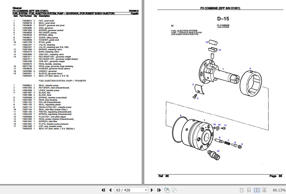 Gleaner Combine F3 Parts Catalog 79006818