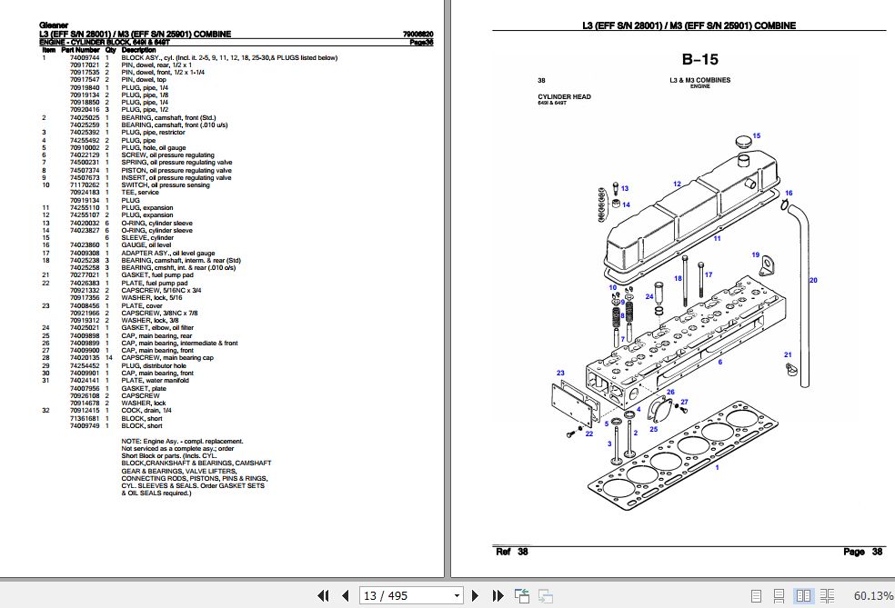 Gleaner Combine L3 M3 Parts Catalog 79006820