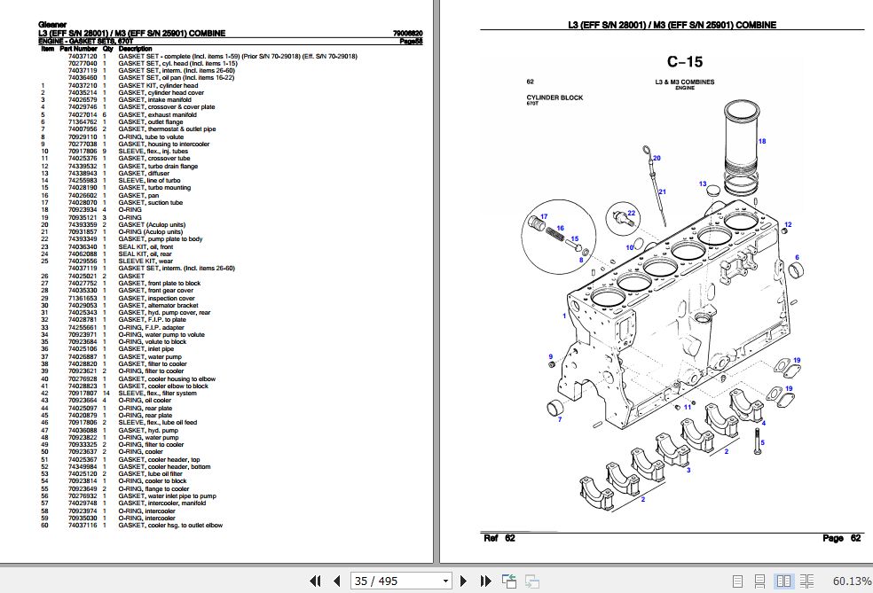 Gleaner Combine L3 M3 Parts Catalog 79006820