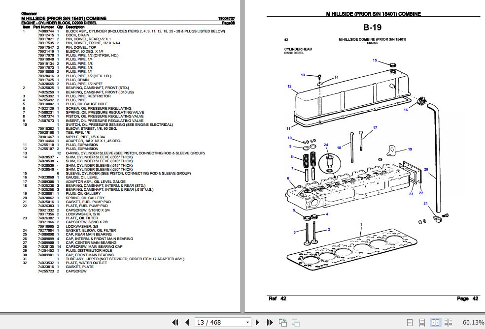 Gleaner Combine M Hillside Parts Catalog 79004727