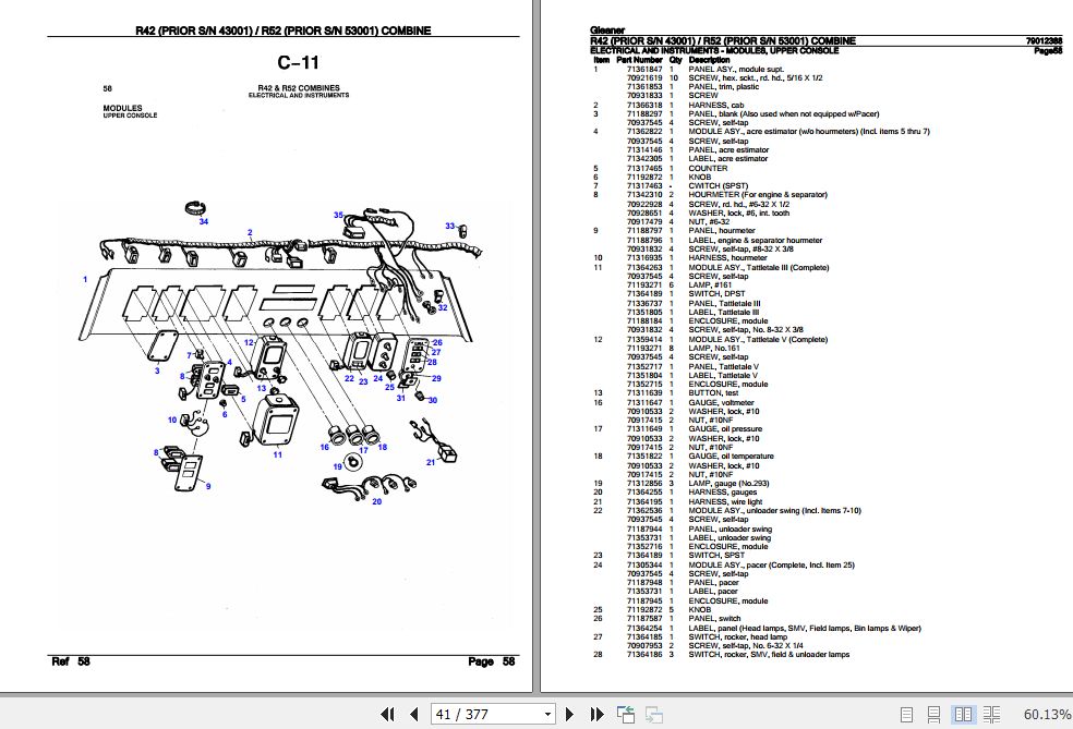 Gleaner Combine R42 R52 Parts Catalog 79012388
