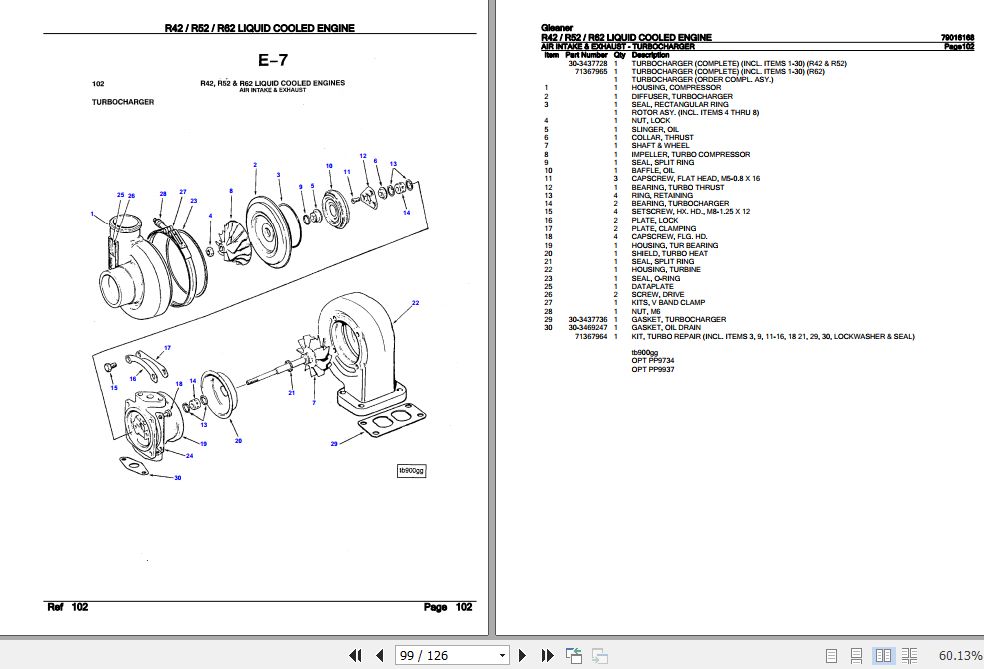 Gleaner R42 R52 R62 Liquid Cooled Engine Parts Catalog 79016168