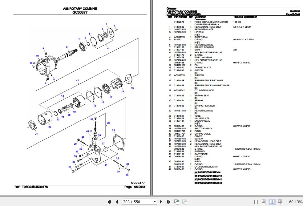 Gleaner Rotary Combine A86 Parts Catalog 79032834
