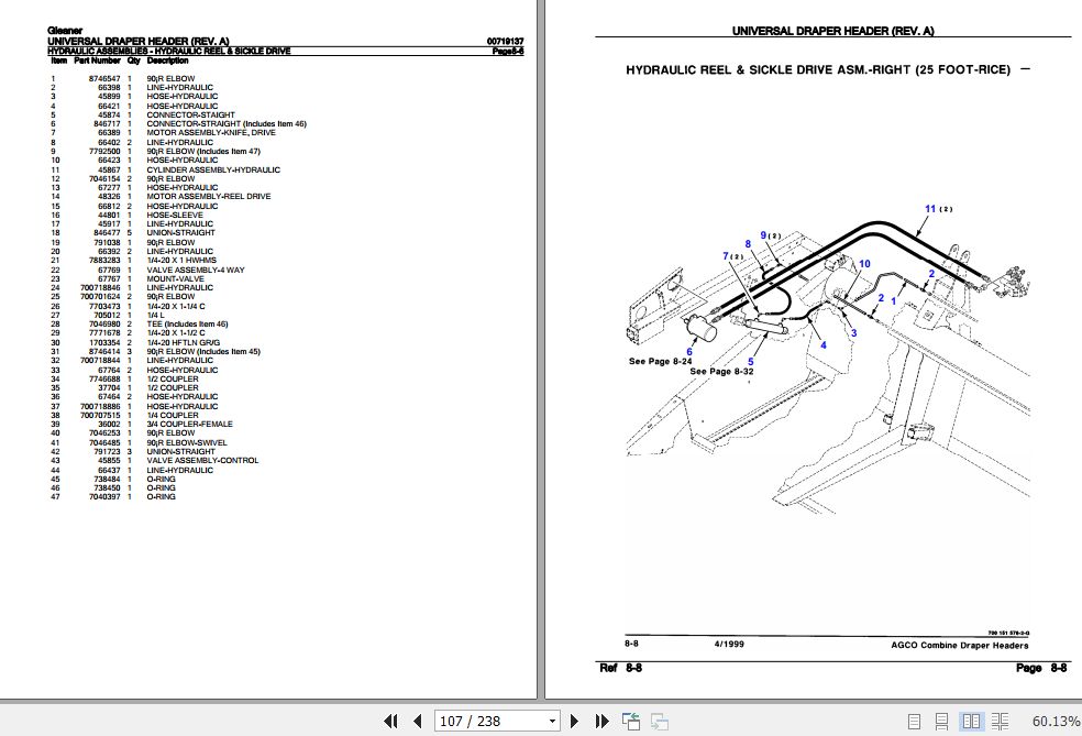 Gleaner Universal Draper Header Parts Catalog 00719137
