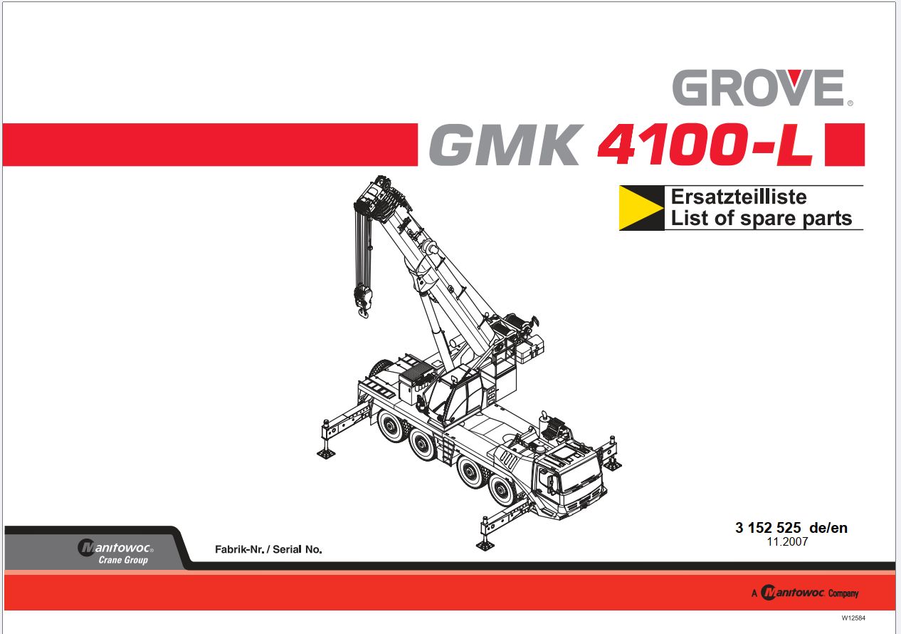 Grove Crane GMK4100L Operation Maintenance Manuals and Load Charts