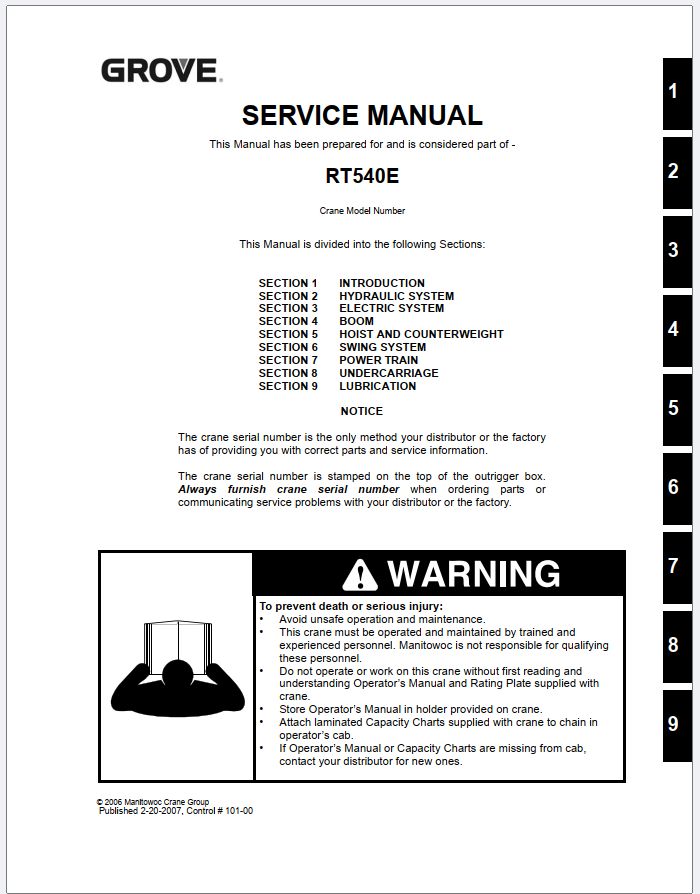 Grove Crane RT530-2 RT540E-2 Training Manuals and Schematics