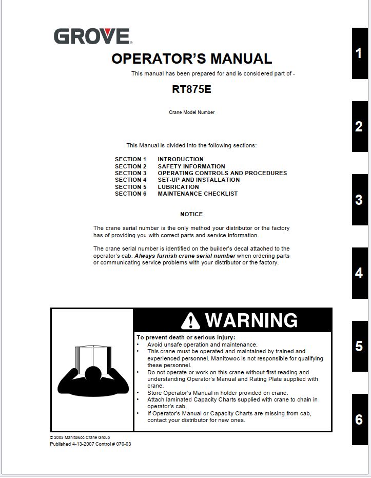 Grove Crane RT875E Service Manuals and Schematics
