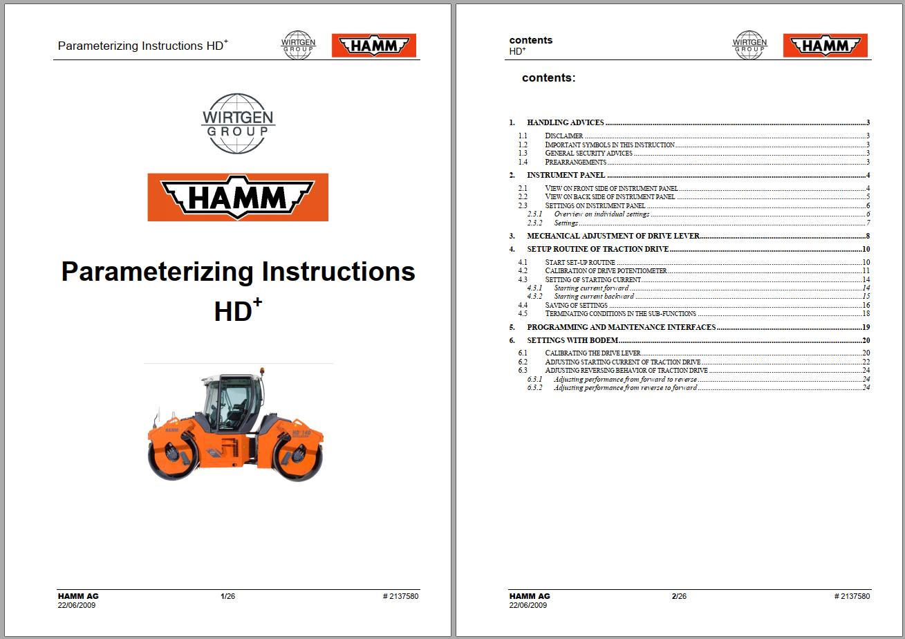 Hamm Roller HD+ 120-140 H184 Service Operators Manual Diagrams